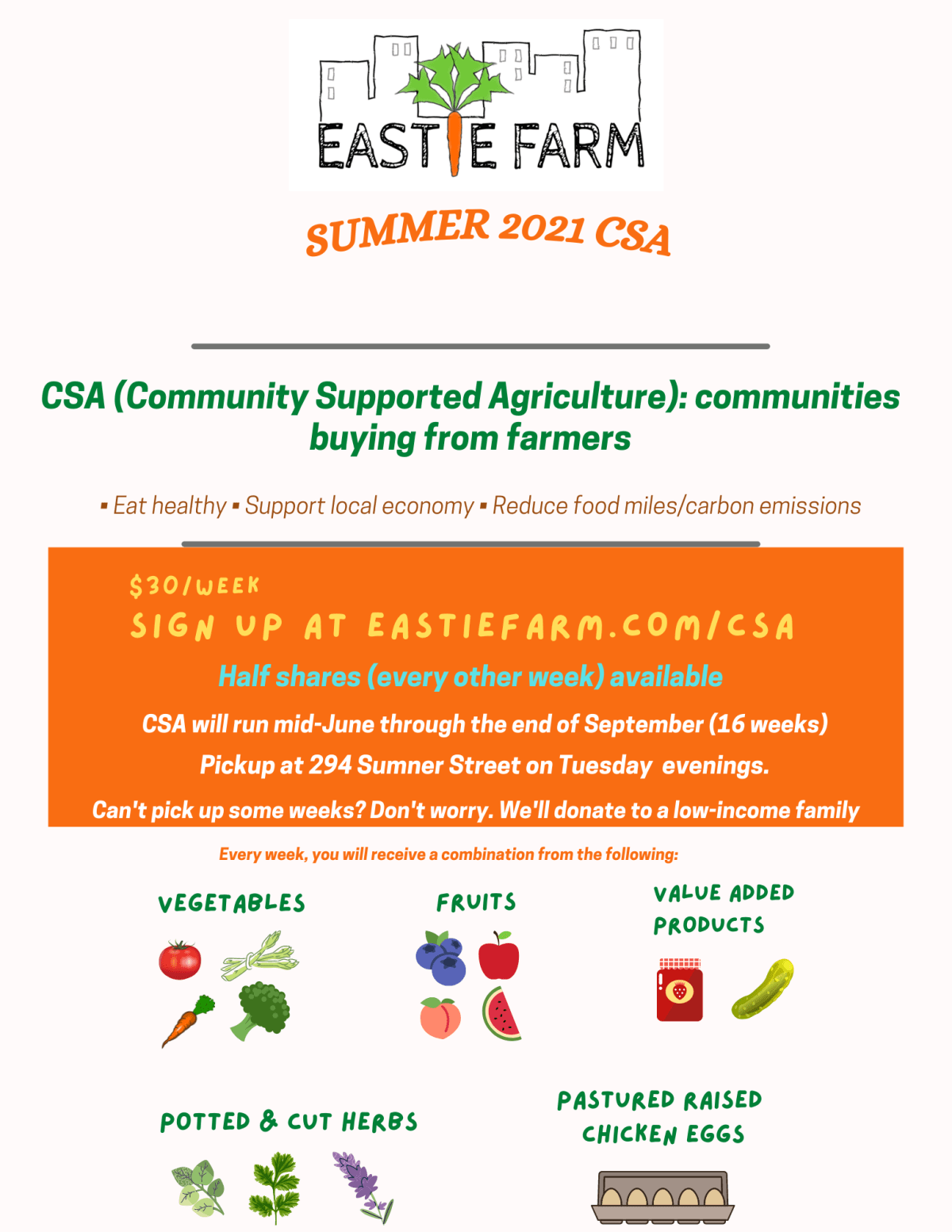 Eastie Farm summer 2021 CSA Flyer For Bulletin Board – Eastie Farm